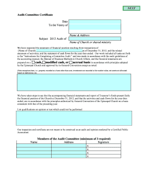 Fillable Online Audit Committee Certificate Fax Email Print - pdfFiller