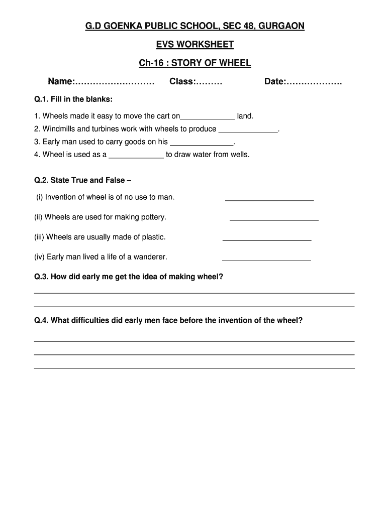 Fillable Online G.D GOENKA PUBLIC SCHOOL, SEC 48, GURGAON EVS WORKSHEET ...