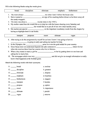Fillable Online beatricepublicschools Fill in the following blanks using the words given ...