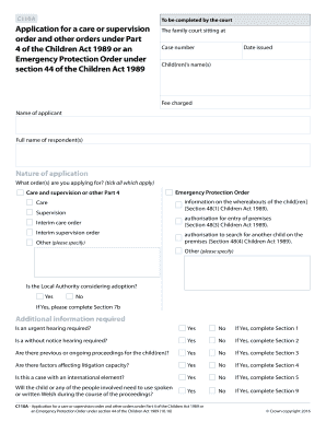 Fillable Online C110A Application for a care or supervision order and ...