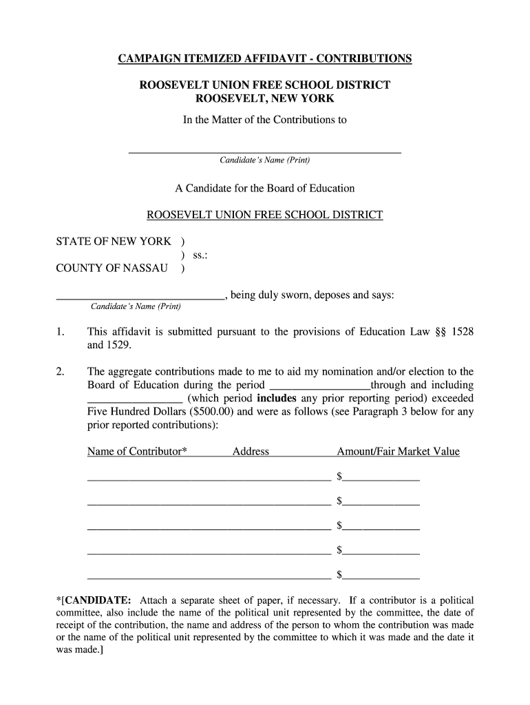 Fillable Online rooseveltufsd CAMPAIGN ITEMIZED AFFIDAVIT ...