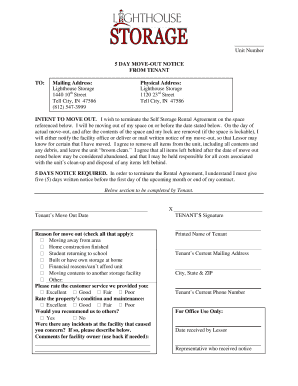 Fillable Online lighthousestorage 5 DAY MOVE-OUT NOTICE ...
