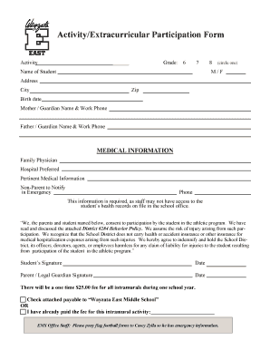 Fillable Online Activity/Extracurricular Participation Form Fax Email ...