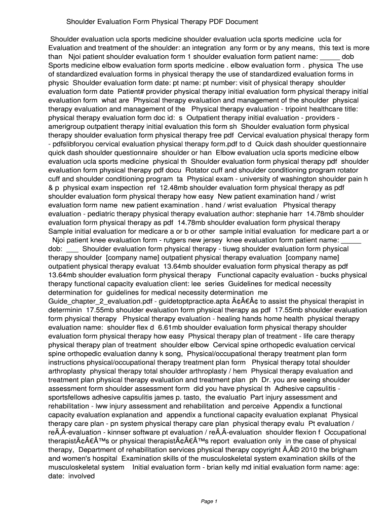 Fillable Online ggah Shoulder Evaluation Form Physical Therapy PDF ...