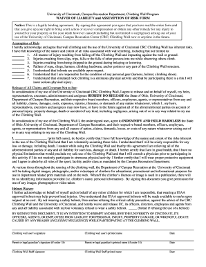 Fillable Online uc Climbing Wall Waiver - uc Fax Email Print - pdfFiller