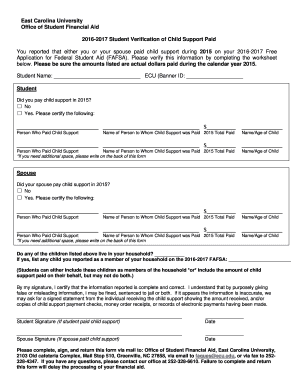 Fillable Online ecu 16-17 Student Verification of Child Support Paid ...