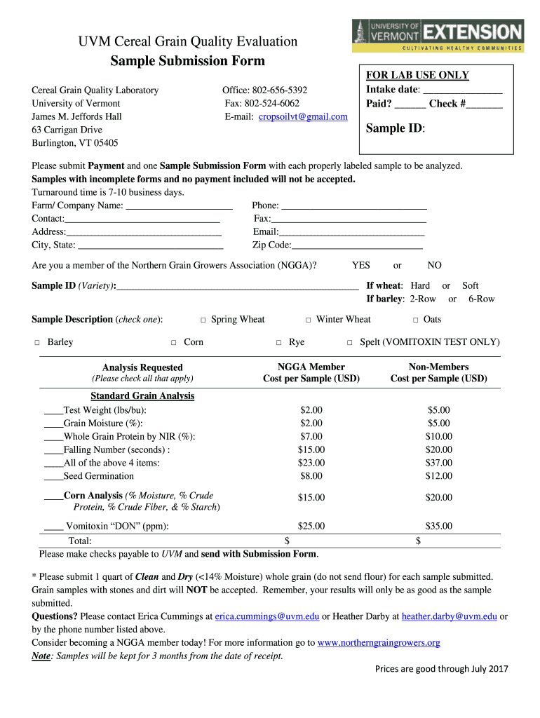 Fillable Online uvm the Cereal Submission Form - University of Vermont Fax Email Print - pdfFiller