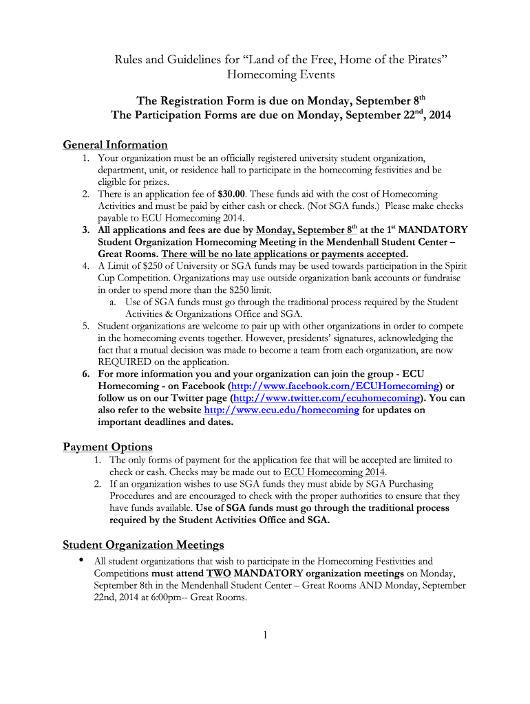 Fillable Online ecu Rules and Guidelines for Land of the Free, Home of ...