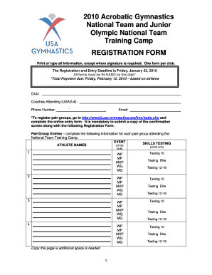 Fillable Online usagym 2010 NTTC Registration Form - USA Gymnastics ...
