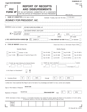 Fillable Online REPORT OF RECEIPTS FEC AND DISBURSEMENTS FORM 3P BY AN ...