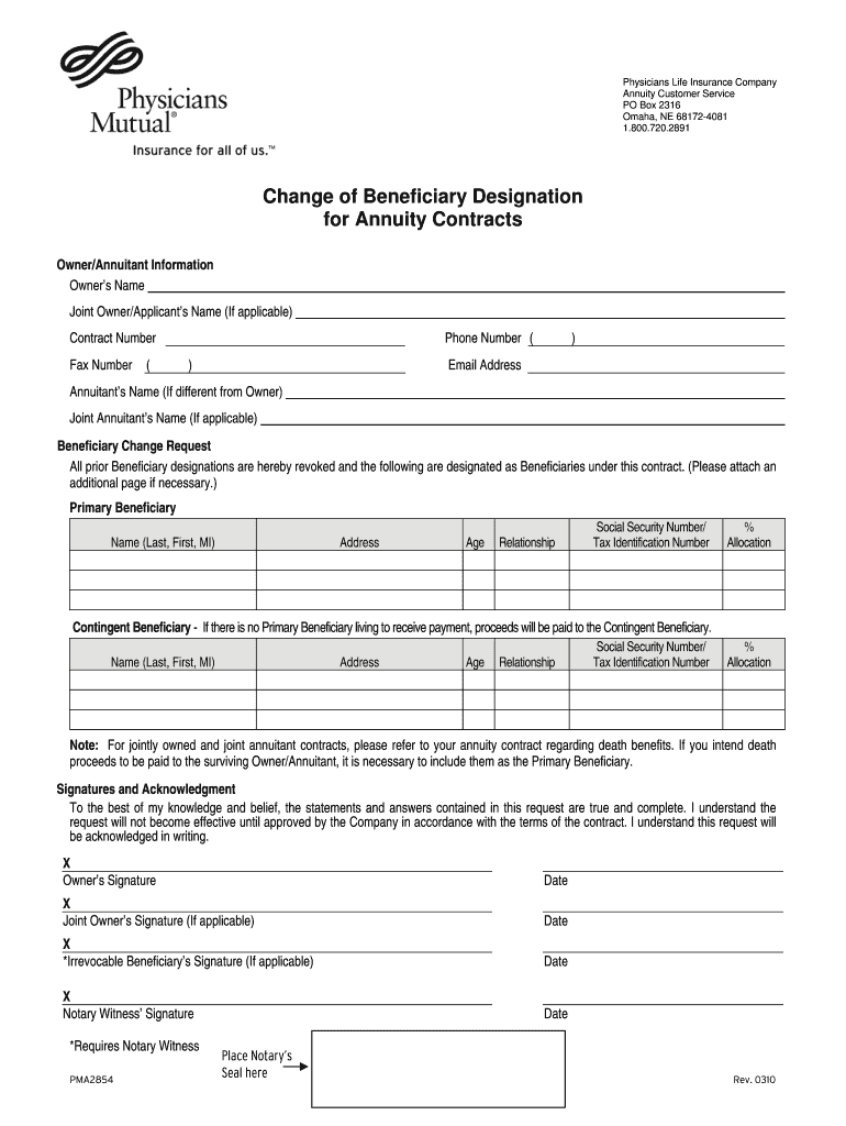 Fillable Online Change of Beneficiary Designation for Annuity Contracts ...