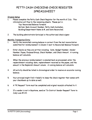 Fillable Online PETTY CASH CHECKING CHECK REGISTER Fax Email Print ...