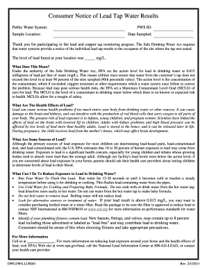 Fillable Online Consumer Notice of Tap Water Results Fax Email Print ...