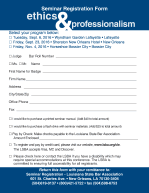 Fillable Online LSBA CLE Events - Louisiana State Bar Association Fax ...