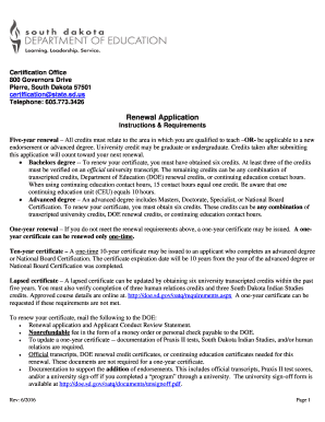 Fillable Online doe sd Renewal Application 2016 fee.doc - doe sd Fax ...