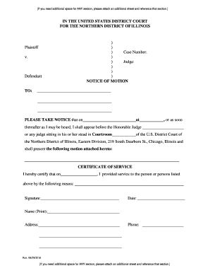 Fillable Online ilnd uscourts Notice of Motion - US District Court Fax ...