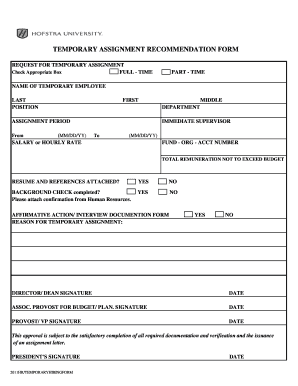 Fillable Online hofstra TEMPORARY ASSIGNMENT RECOMMENDATION FORM Fax ...