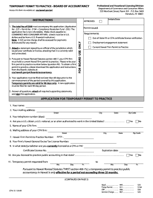 Fillable Online TEMPORARY PERMIT TO PRACTICE - BOARD OF ACCOUNTANCY Fax ...