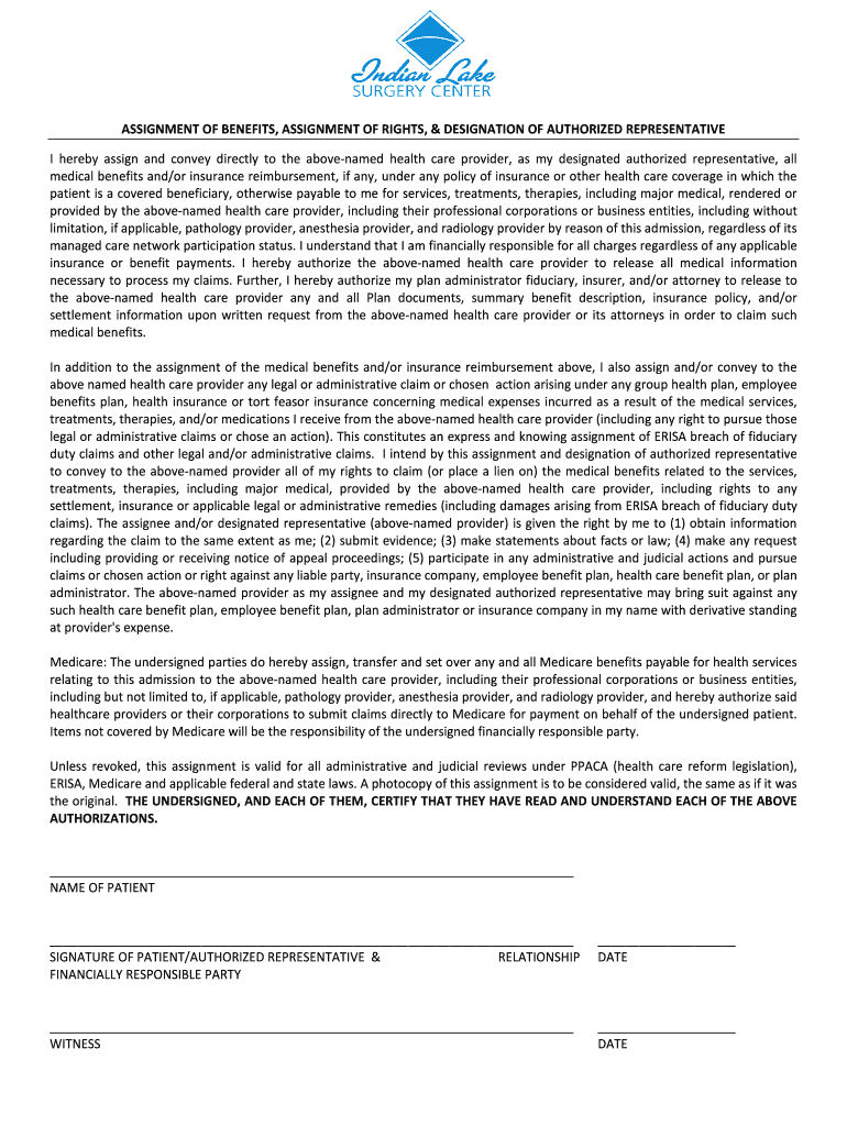 Fillable Online ASSIGNMENT OF BENEFITS, ASSIGNMENT OF RIGHTS ...