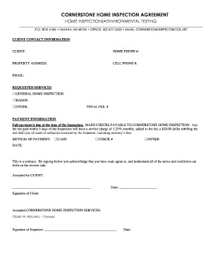 Fillable Online CORNERSTONE HOME INSPECTION AGREEMENT Fax Email Print ...
