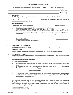 Fillable Online PROPERTY / LOT PURCHASE AGREEMENT Fax Email Print ...