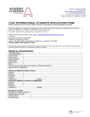 Fillable Online VTAC INTERNATIONAL STUDENTS APPLICATION FORM Fax Email ...