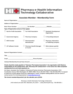 Fillable Online pharmacyhit 2013 Membership Form - Pharmacy HIT Fax ...