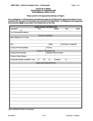 Fillable Online DBPR CILB-14 Construction Complaint Addendum Fax Email ...