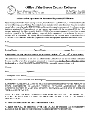 Fillable Online Authorization Agreement for Automated Payments (APS Debits). Authorization ...