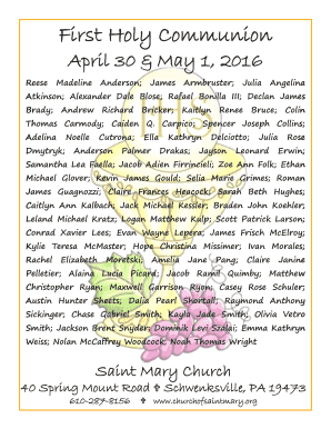 Fillable Online churchofsaintmary First Holy Communion - churchofsaintmary.org Fax Email Print ...