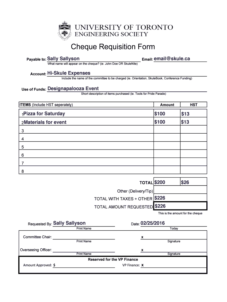 Fillable Online Cheque Requisition Form - skule.ca Fax Email Print ...