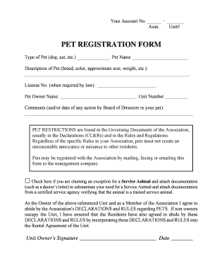 Fillable Online forms ceosd Pet Registration Form -- any association ...