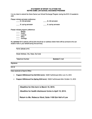 Fillable Online www3 nd statement of intent - University of Notre Dame ...