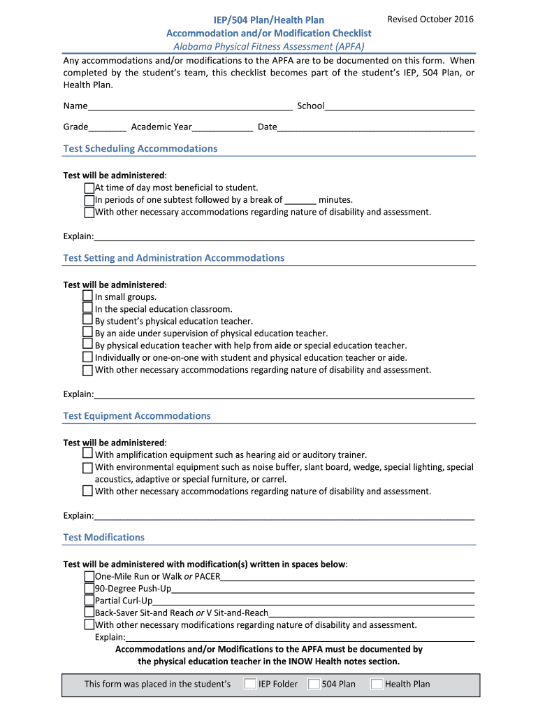 Fillable Online alsde PE Accom Form.doc Fax Email Print - pdfFiller