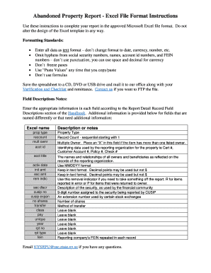 Fillable Online Abandoned Property Report - Excel File Format ...