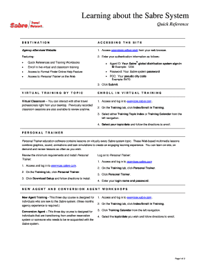 Fillable Online Learning about the Sabre System Fax Email Print - pdfFiller