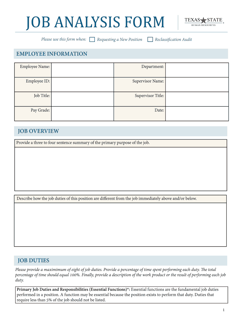 Fillable Online gato-docs its txstate JOB ANALYSIS FORM - gato-docs.its ...