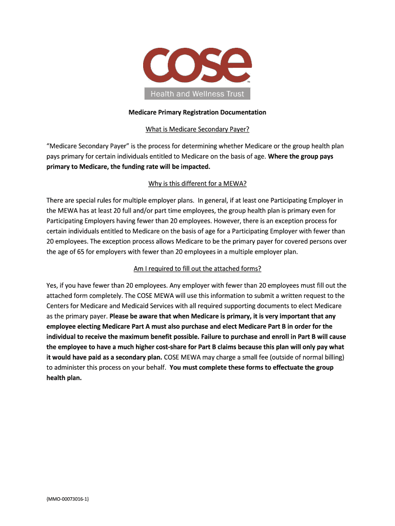 Fillable Online Medicare Primary Registration Documentation Fax Email Print - pdfFiller