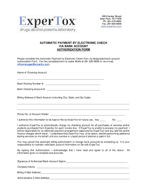 Fillable Online AUTOMATIC PAYMENT BY ELECTRONIC CHECK VIA BANK ACCOUNT ...