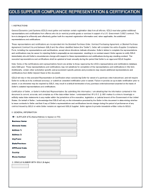Fillable Online GDLS SUPPLIER COMPLIANCE REPRESENTATION & CERTIFICATION ...