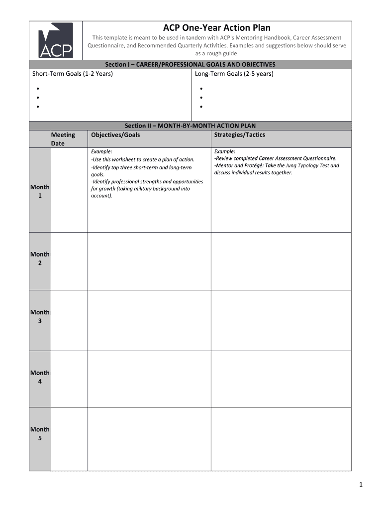 Fillable Online acp-usa ACP One Year Action Plan.doc Fax Email Print - pdfFiller