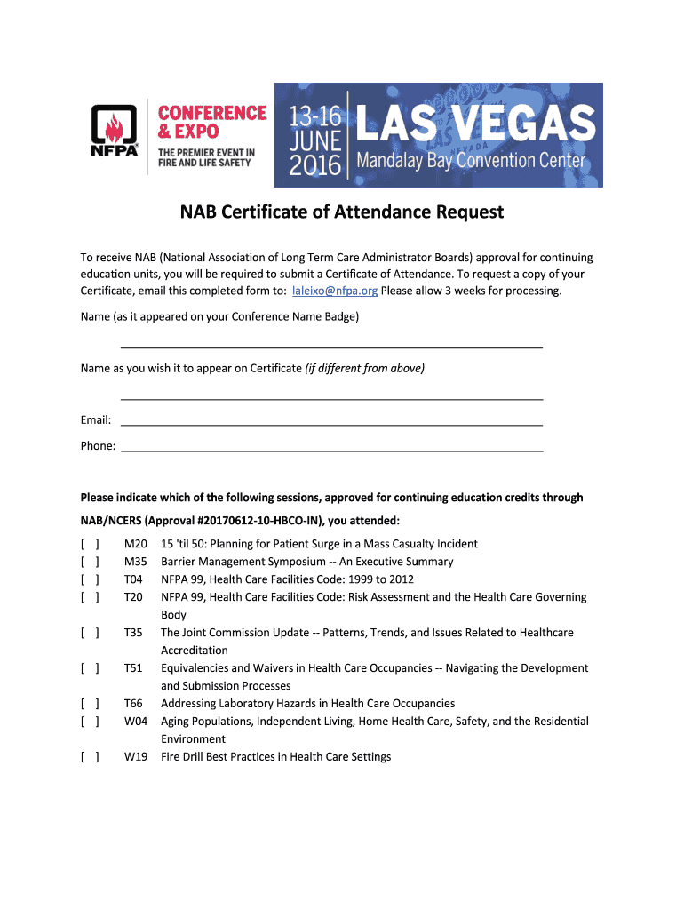 Fillable Online nfpa NAB Certificate Request Form - NFPA - nfpa Fax ...