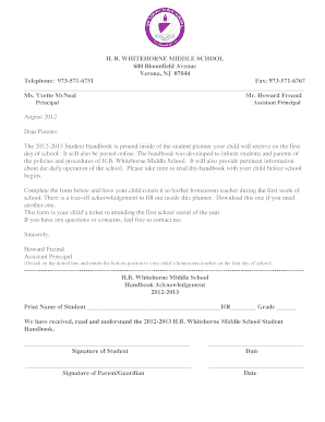 Fillable Online veronaschools H. B. WHITEHORNE MIDDLE SCHOOL 600 Bloomfield Avenue ...