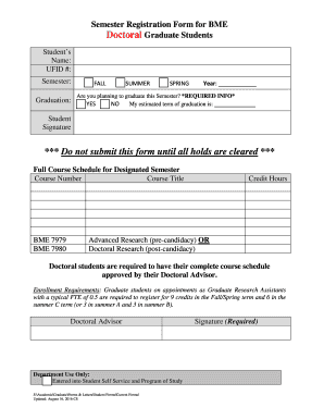 Fillable Online bme ufl Semester Registration Form for BME Doctoral Graduate Students Fax Email ...