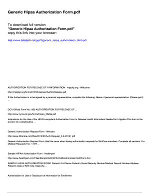 Fillable Online Generic Hipaa Authorization Form - pdfslibforyou.com Fax Email Print - pdfFiller