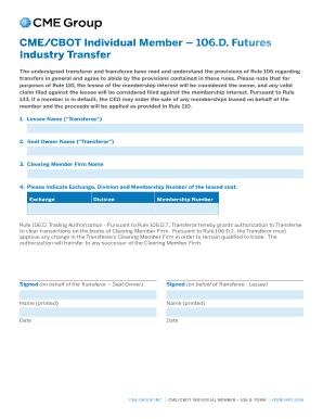 Fillable Online CME/CBOT Individual Member 106 Fax Email Print - pdfFiller