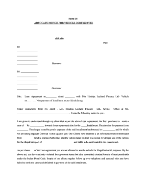 Fillable Online Form-10 ADVOCATE NOTICE FOR VEHICLE CONFISCATED (RPAD ...