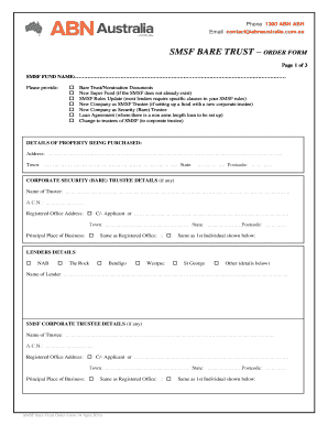 Fillable Online SMSF BARE TRUST ORDER FORM - abnaustralia.com.au Fax ...