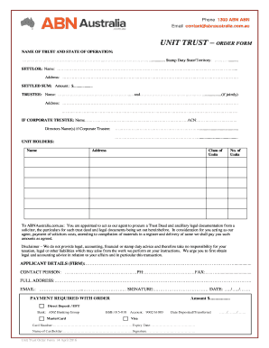 Fillable Online UNIT TRUST ORDER FORM - abnaustralia.com.au Fax Email ...