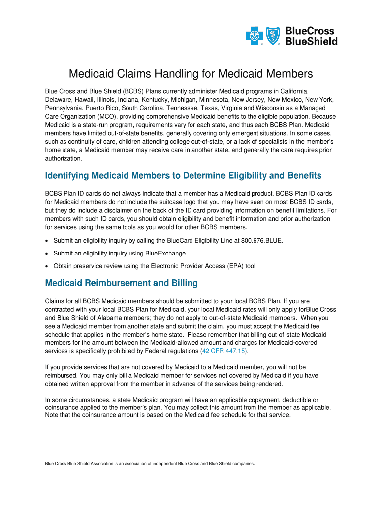 Fillable Online providers bcbsal Medicaid Claims Handling for Medicaid ...